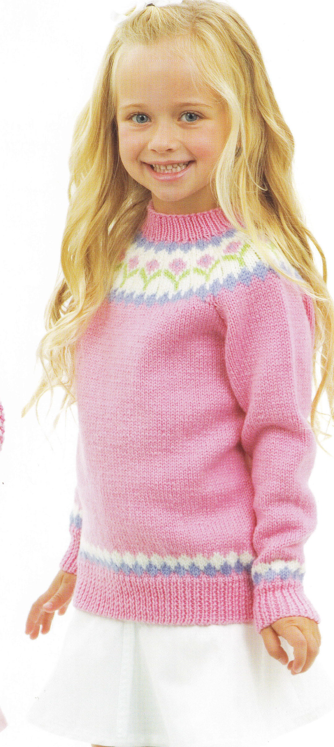 Girl's Fair Isle Yoked Sweater Jumper Flowers in DK 8ply Light Worsted ...