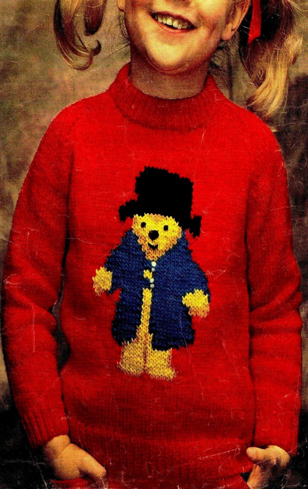 Girls Boys Paddington Bear Motif Sweater Jumper Beginner Starts Size 22 ...