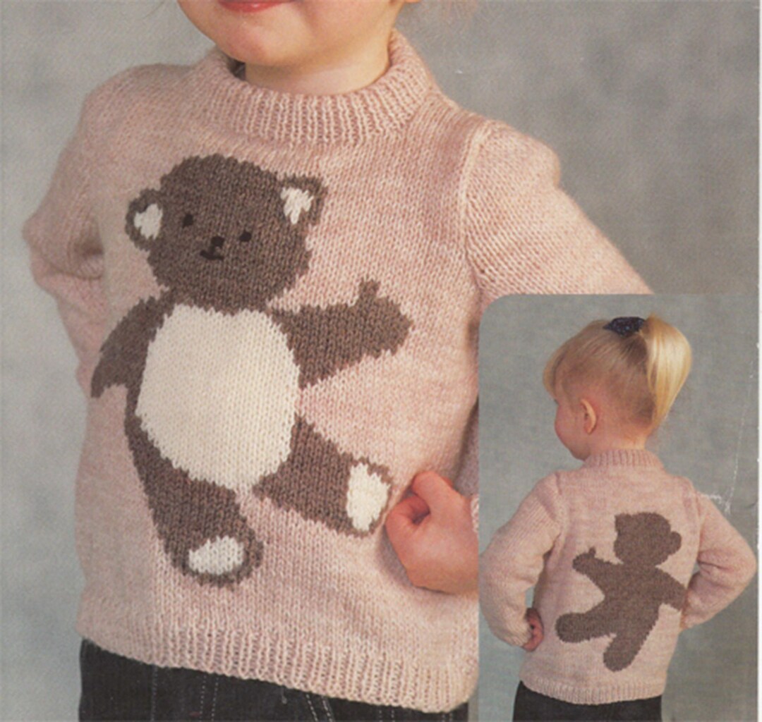 Teddy Jumper Pattern Baby Toddler Knitting Pattern- With Chart DK 8 Ply ...