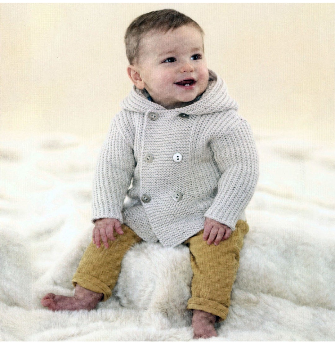 Baby Easy Hooded Rib & Garter Stitch Hooded Jacket - Fits 0 - 3 Years ...