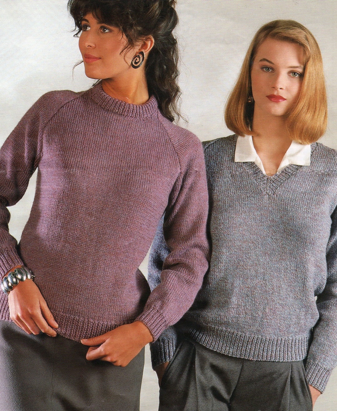 Ladies Easy Knit Classic Raglan Crew & V-neck Raglan Sweaters Knitting ...
