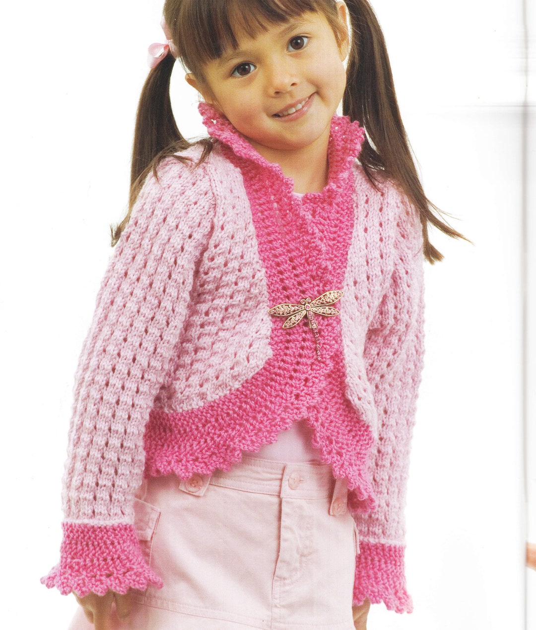Girls Wrap Bolero Cardigan Frilled Edges High Collar DK 8ply Light ...