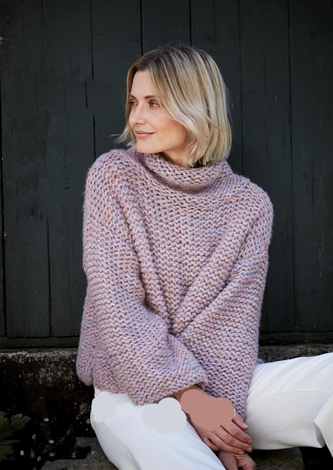 Womens Easy Beginner Polo Neck Drop Sleeves Garter Stitch Baggy ...