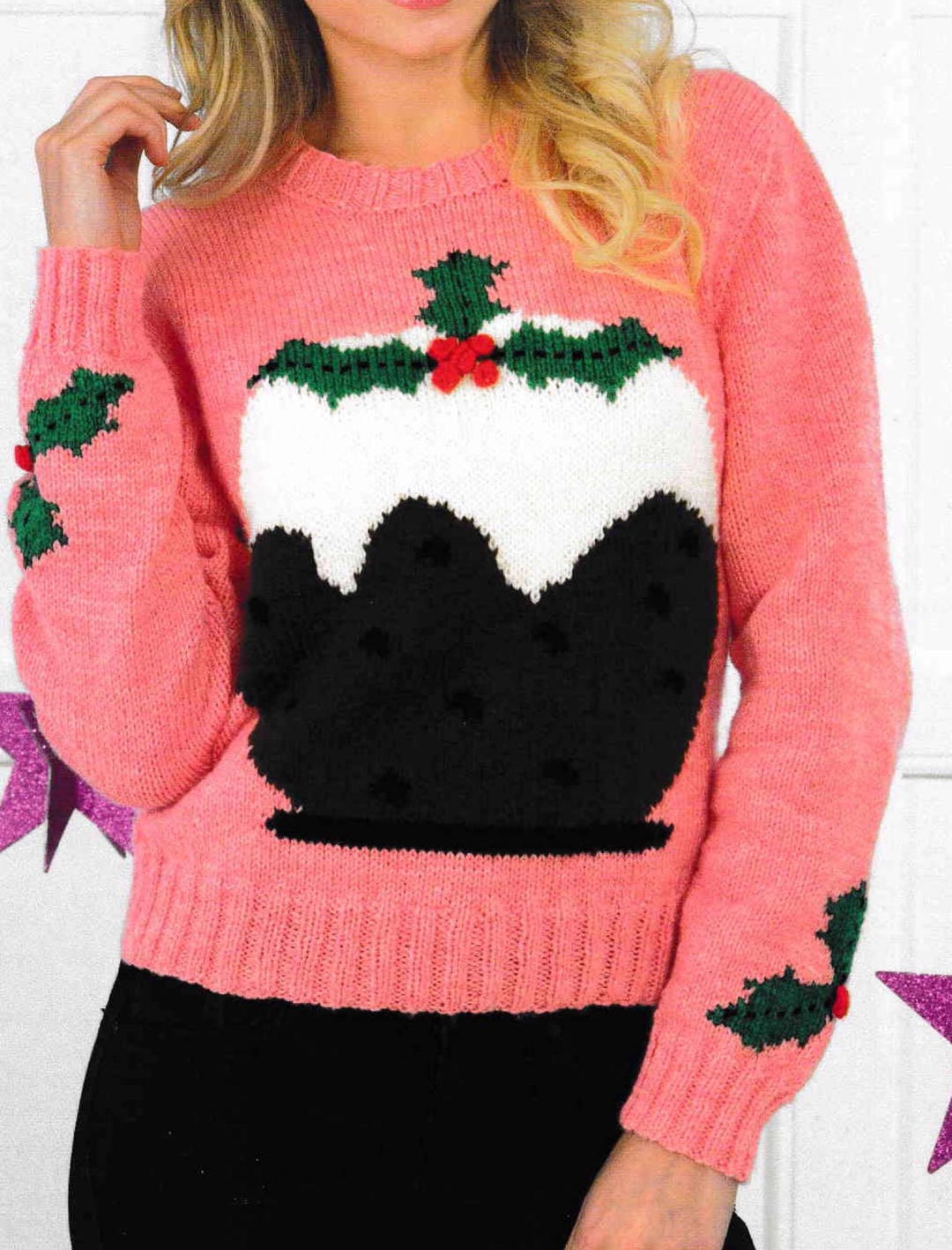 Woman's Holly & Pudding Motif Christmas Sweater-jumper 32"-42" Sweater ...