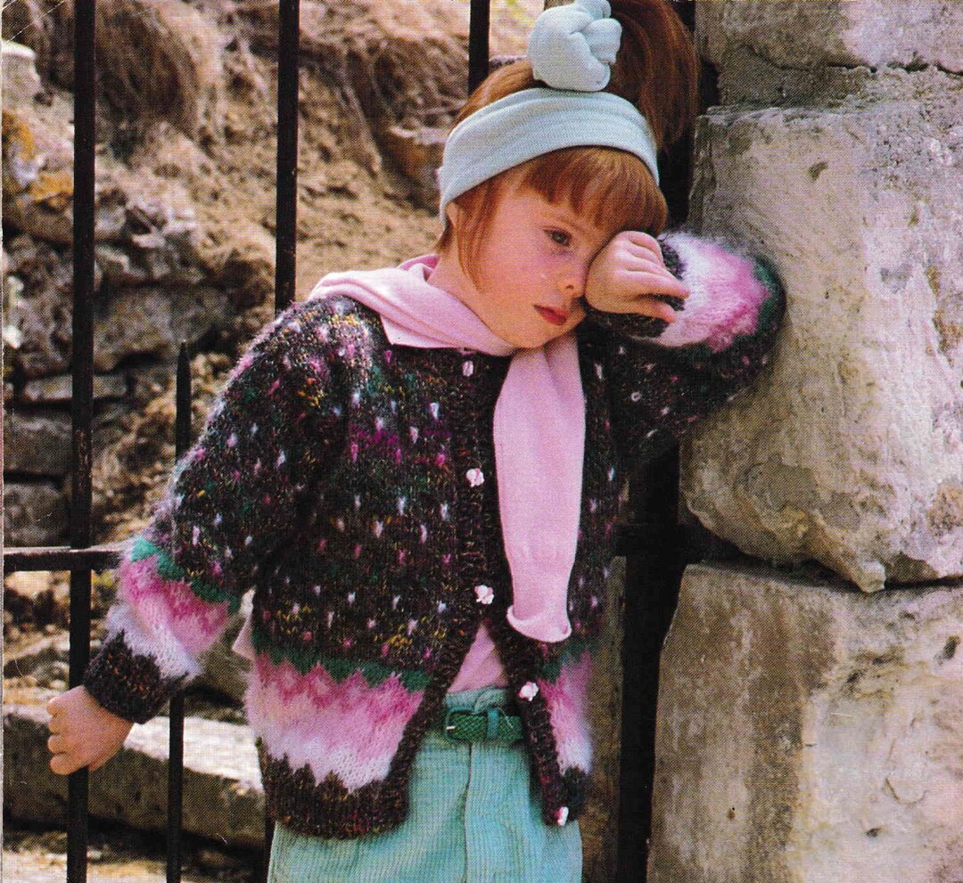 Girl's Chunky Mohair Fair Isle Style Jacket-cardigan- Round Neck Chunky ...