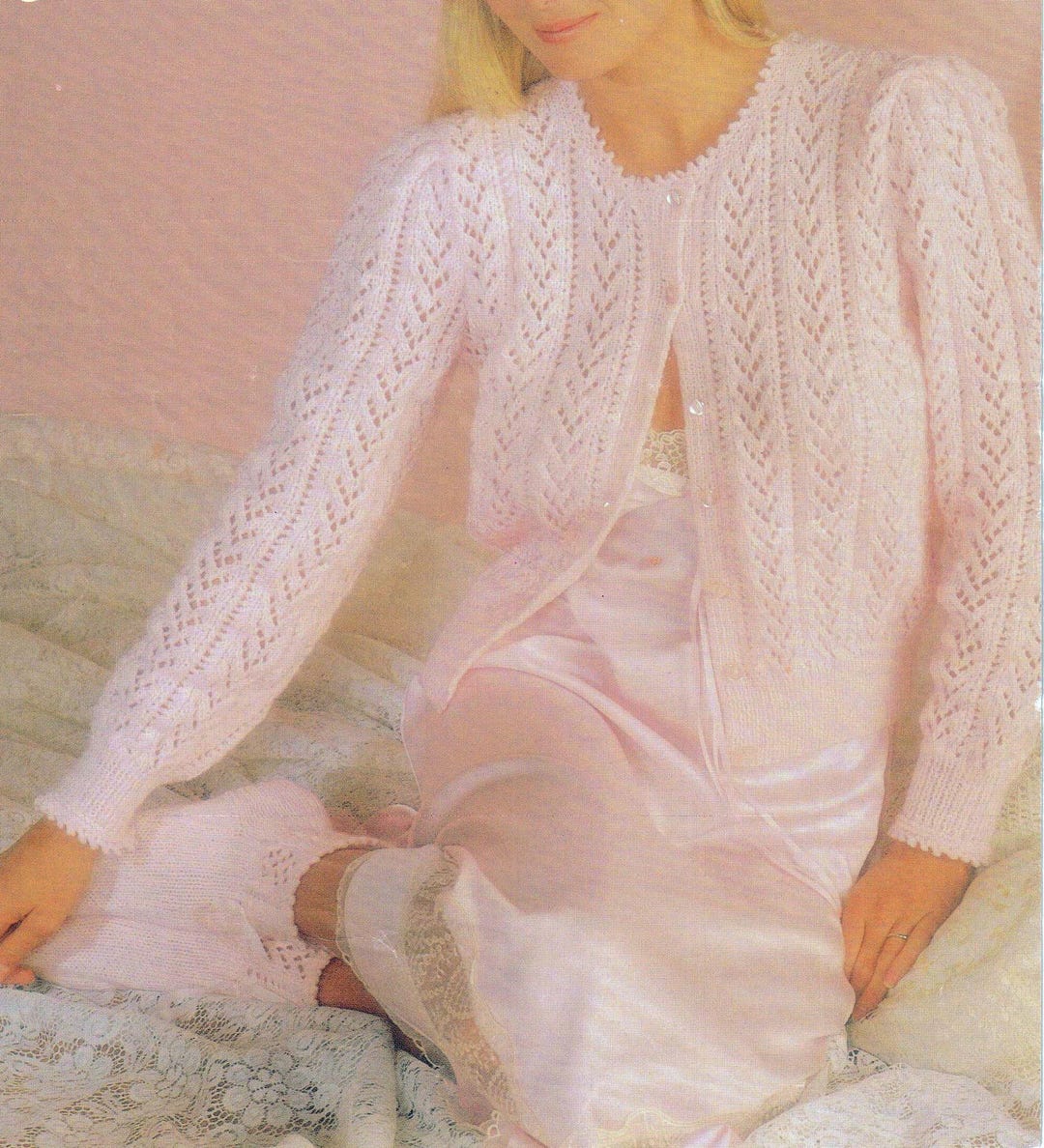 Woman's Lacy Bed Jacket Cardigan & Socks Picot Edging- Lovely Cardigan ...