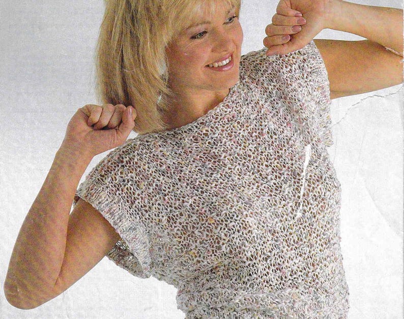 Womens Easy Beginner Round Neck Drop Sleeves Garter Stitch Baggy Top ...