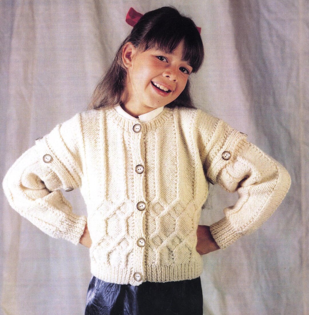 Children's Round Neck Ramsgill Jacket Cardigan Drop Sleeves Cable Front ...