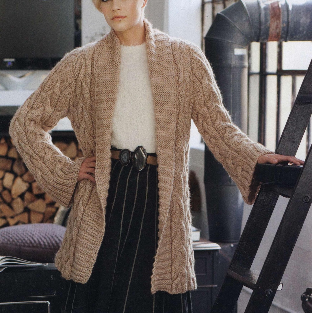 Woman's Cable Knit Chunky- Bulky Edge to Edge Coat- Cardigan Shawl ...