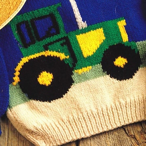 Tractor Farm Sweater Baby Children Knitting Pattern Aran Wool 22" -28 ...