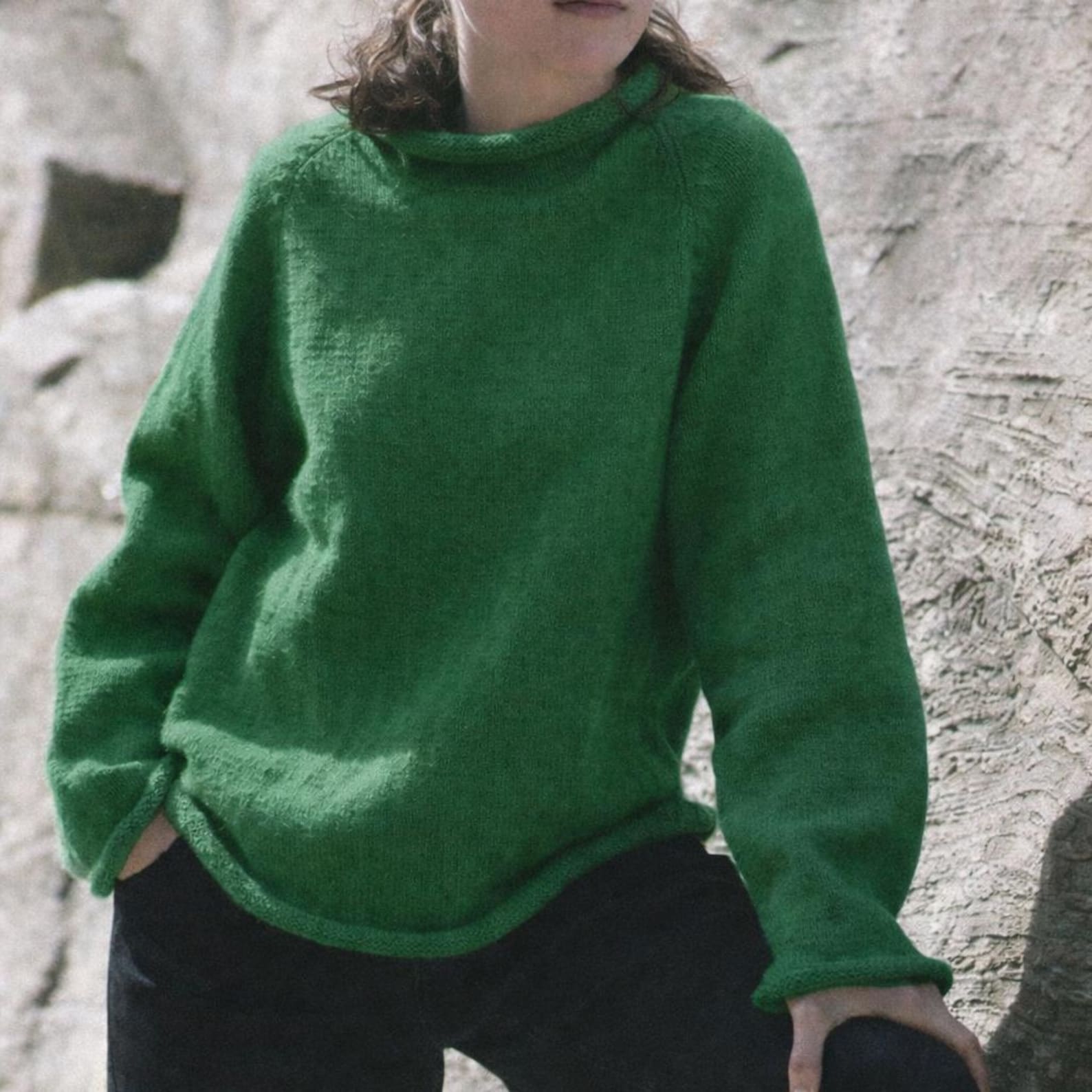 Easy Raglan Plain Knit Sweater Jumper Roll Neck & Cuffs - 30" -44 ...