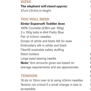 Knitted Elephant Toy Pattern Measures About 27cm Aran 10 Ply Yarn ...