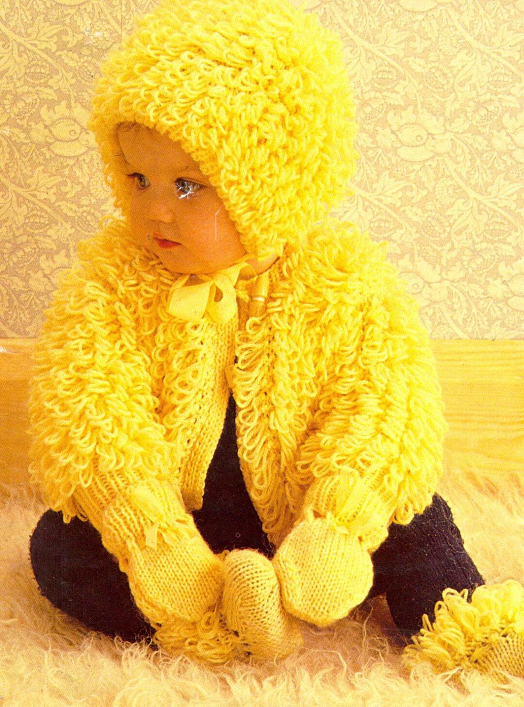 Baby Easy Loopy Cardigan- Jacket~ Bootees Mitts & Hat to Knit in DK ...