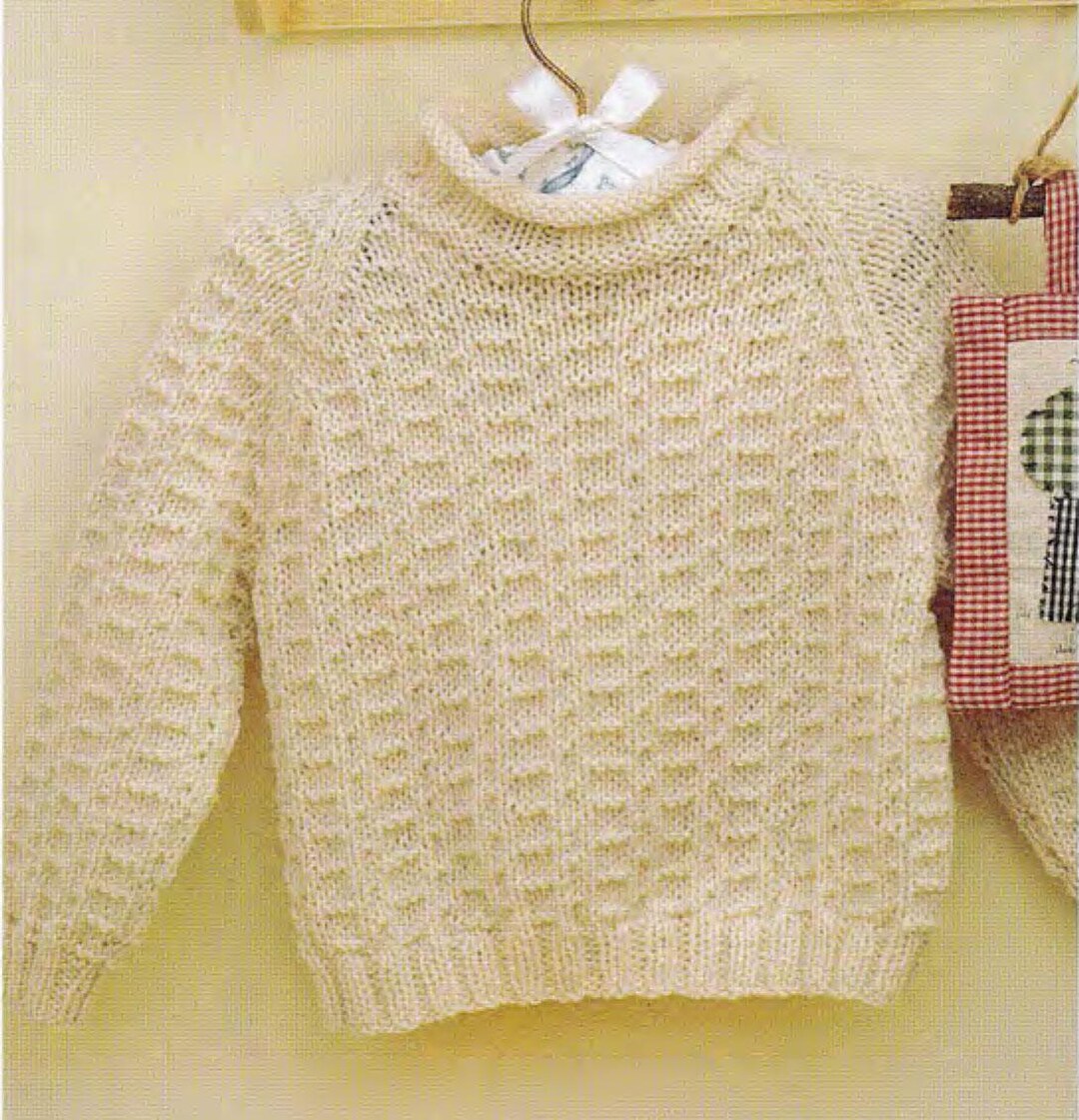 Baby Roll Neck Easy Raglan Textured Sweater- Jumper in DK 8 Ply ...