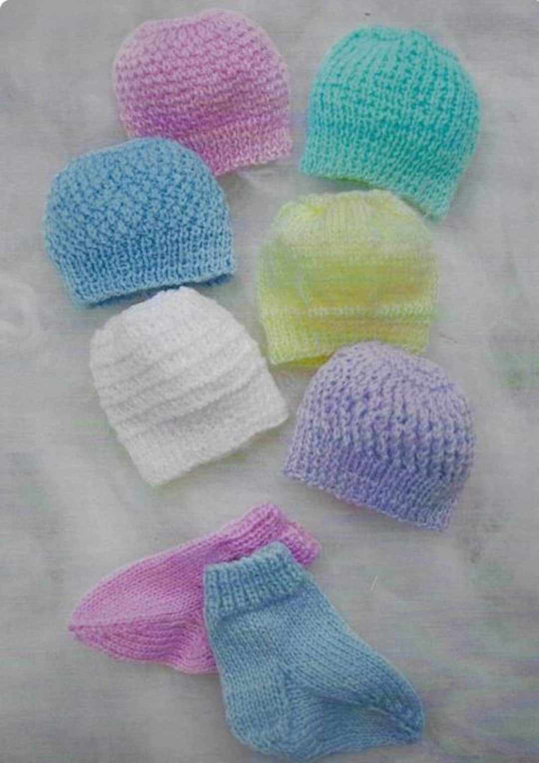 Premature Baby Hats X 6 Designs & Socks Knitting Pattern- 3 Ply ...