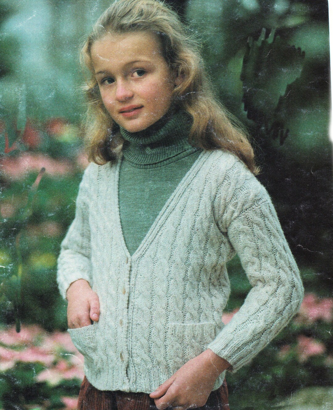 Girl's Cable Knit Cardigan With Pockets. Knitted in Dk/8ply Wool- Chest ...