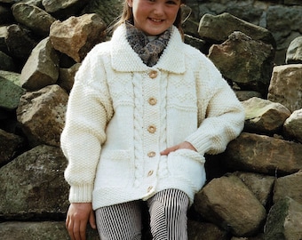 Easy Knit Jacket Coat Hood or Collar Boys Girls 16 26 0 7 Yrs Chunky ...