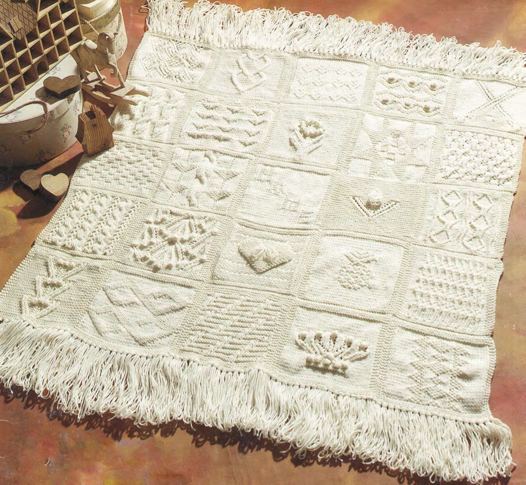 Aran Wool Sampler Afghan Knitting Pattern: 25 Squares (PDF Download) - Etsy