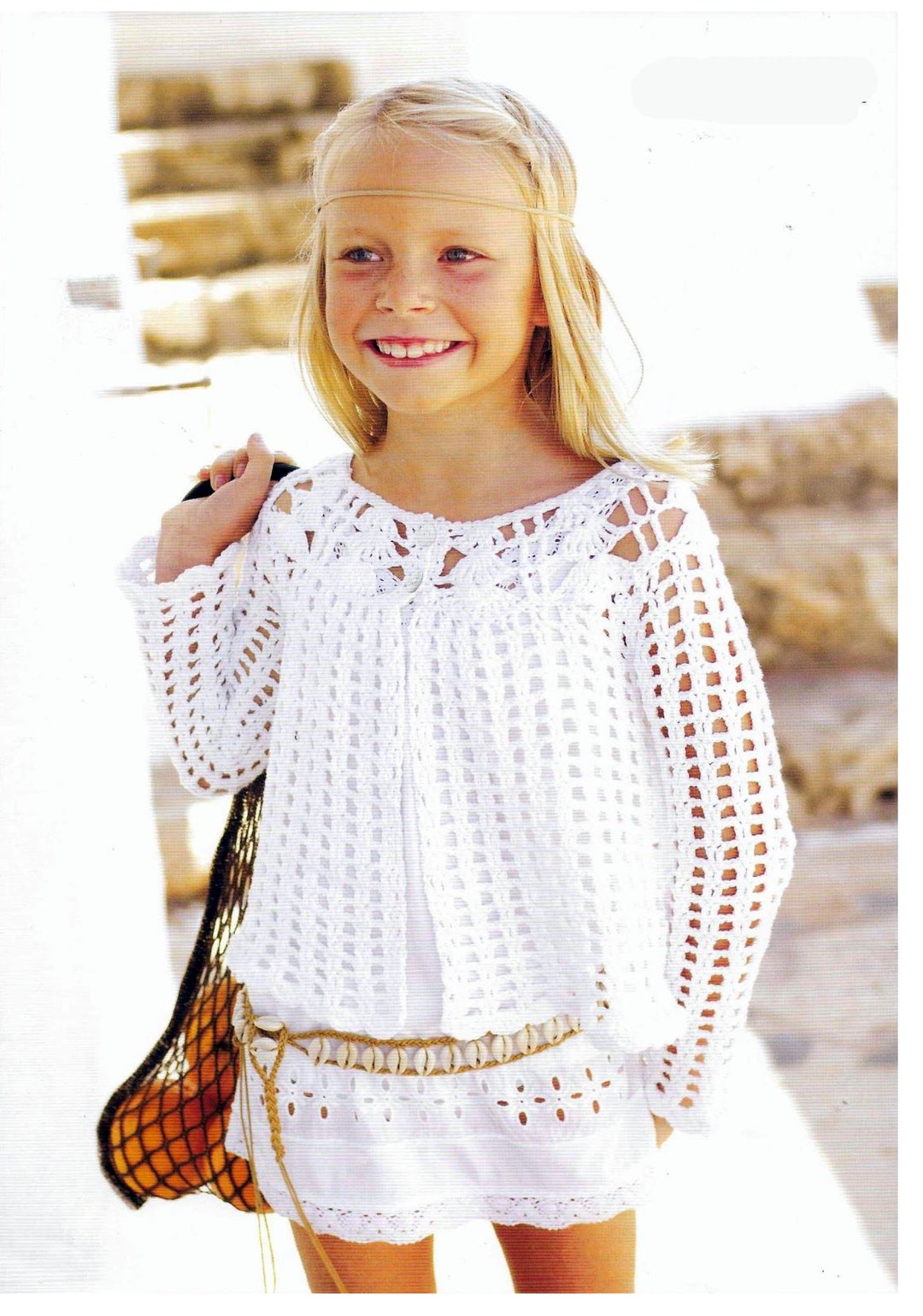 Womens-girls Crochet Jacket - Cardigan Short Sleeves - Dk 8ply Cotton ...