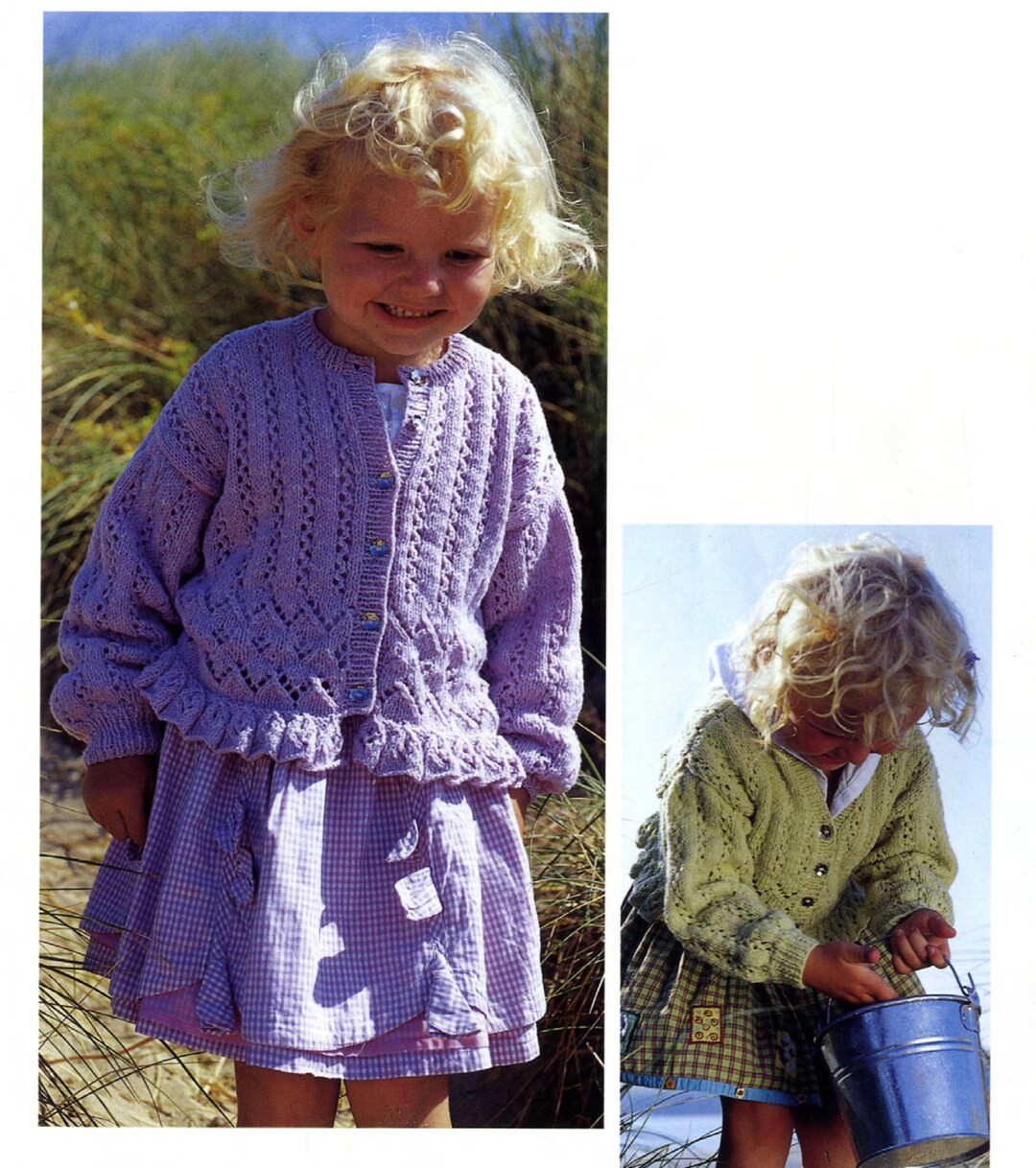Girl's Frilled Frilled Hem Eyelet Lace Cardigan Round V Neck 8ply DK ...