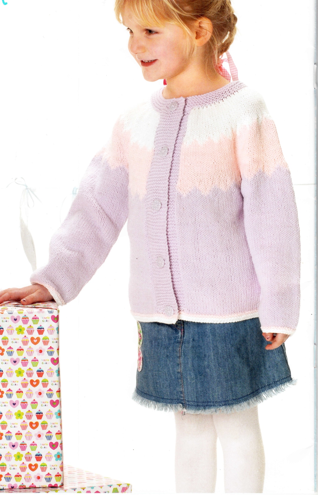 Girls Easy Yoked Cardigan Pattern in DK 8ply Light Worsted Wool Round ...