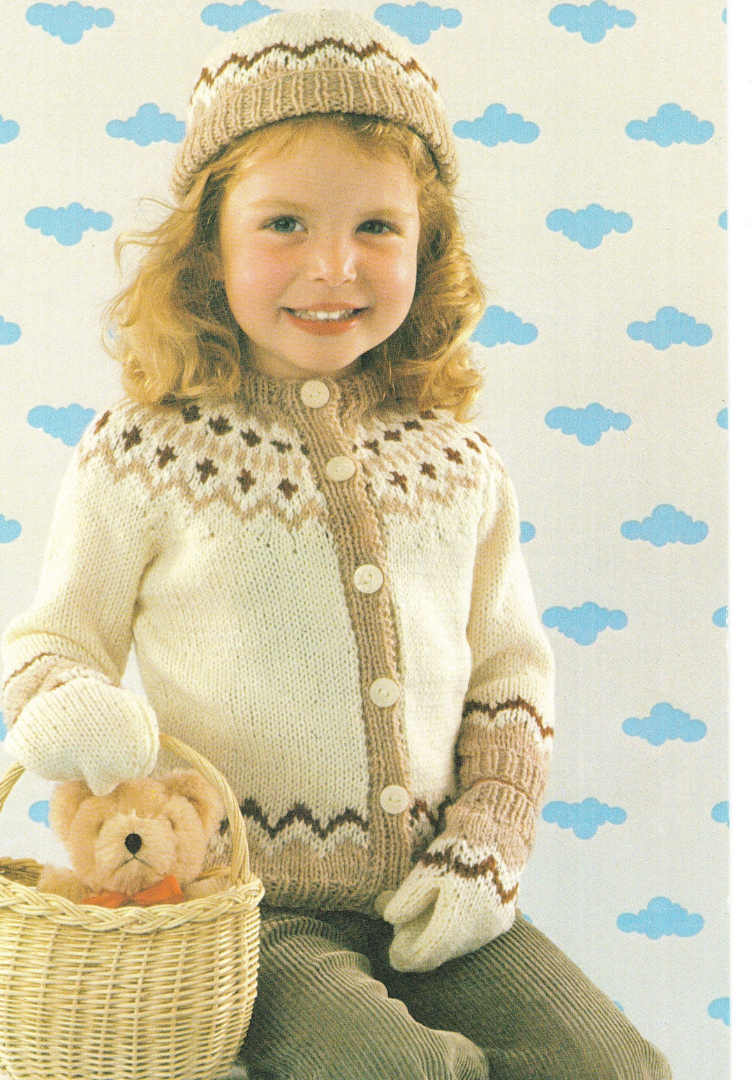 Girl's Fair Isle Cardigan & Matching Hat Knitting Pattern DK (8ply ...