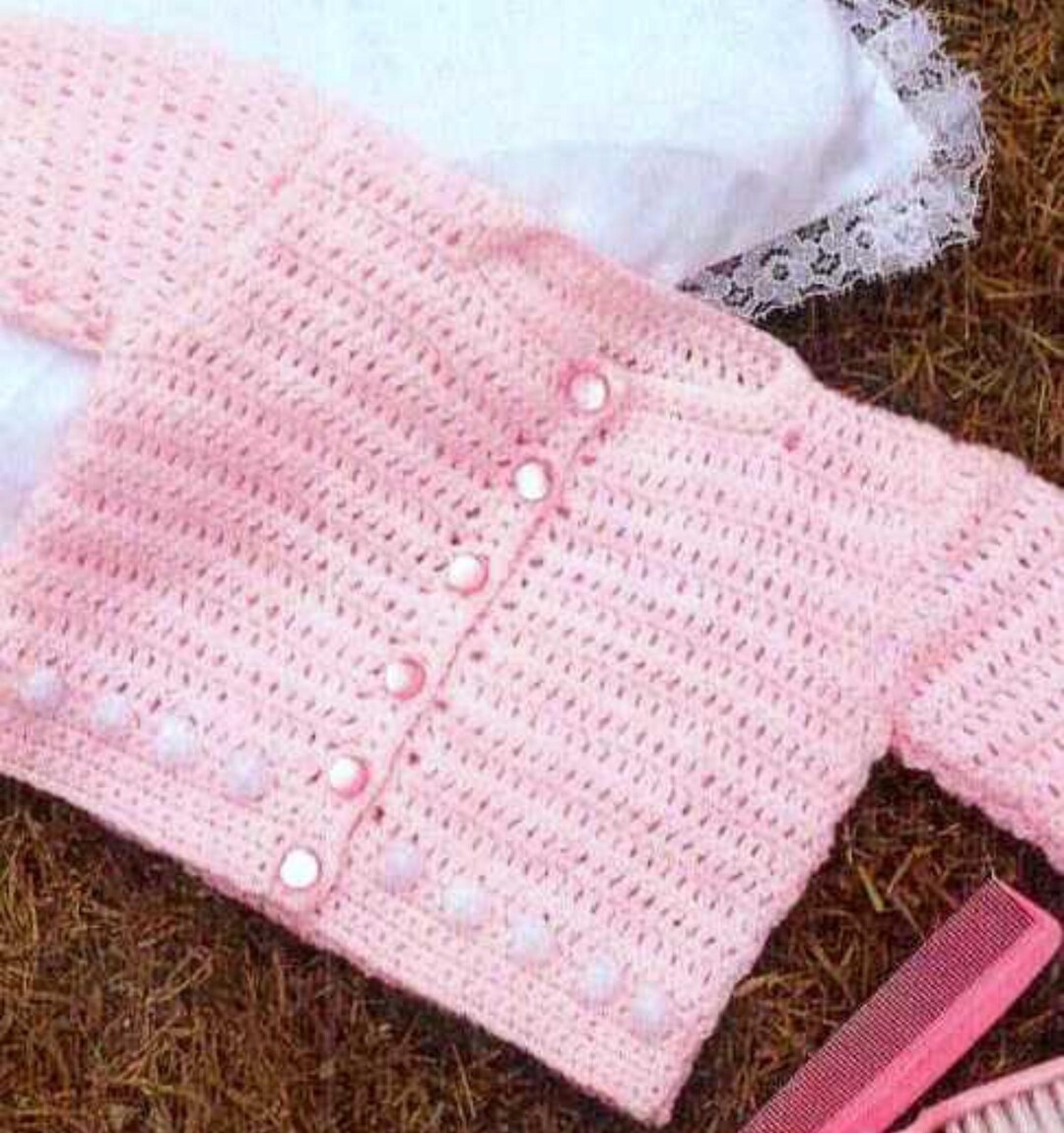 Baby Crochet Round Neck Cardigan With Bobble Border in Sports Yarn ...