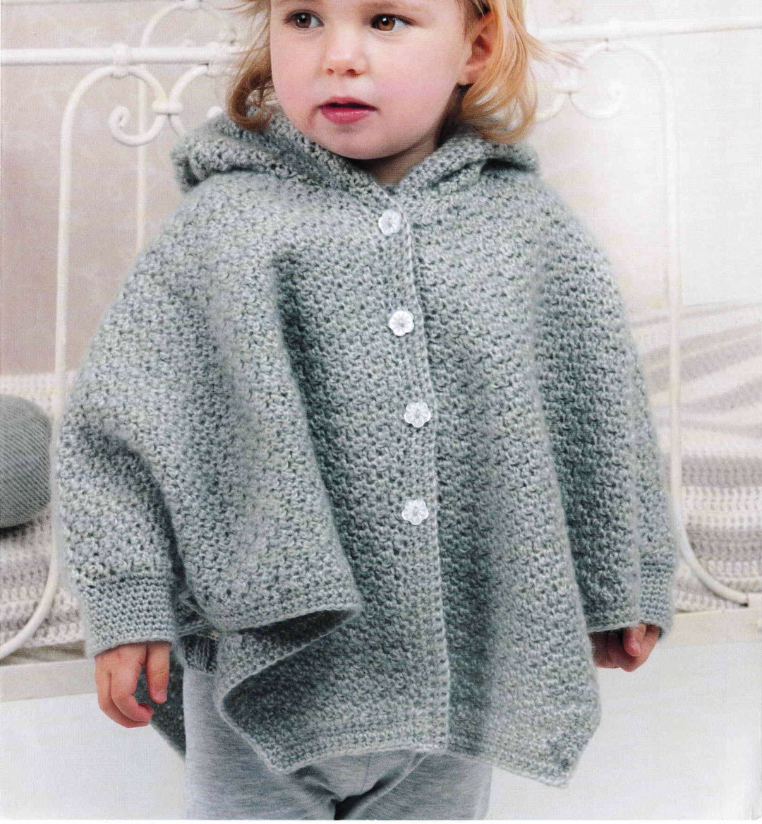 Baby Crochet Hooded Cape-jacket With Sleeves - Button Front - DK 8 Ply ...