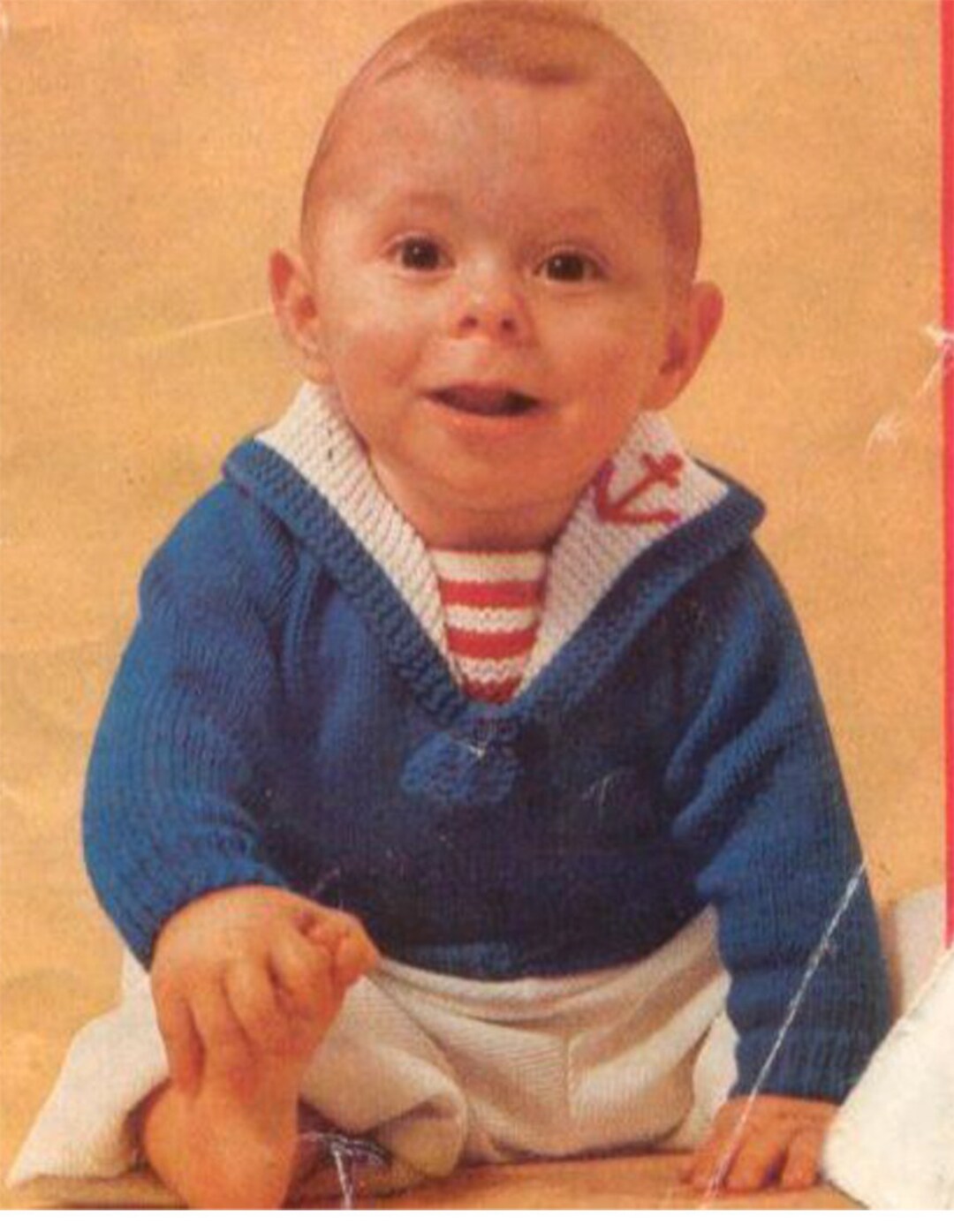 Easy Knit Baby Sailor Collar Stripe Jumper in Sport Weight Yarn, 5 Ply ...