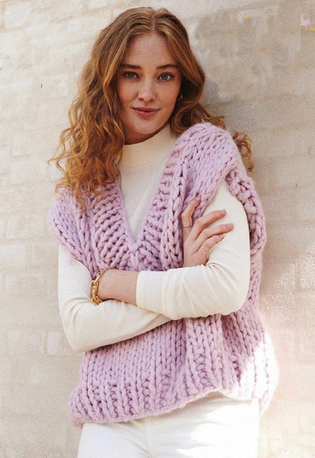 Womans Super Chunky- Super Bulky V Neck Sweater Sleeveless-loose Fit ...