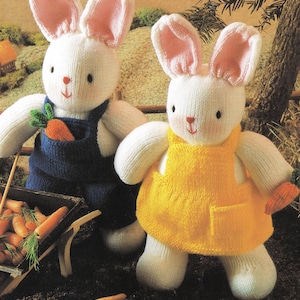Boy and Girl Bunny Soft Toy Knitting Pattern. Roughly 14.5" (37cm) Tall ...