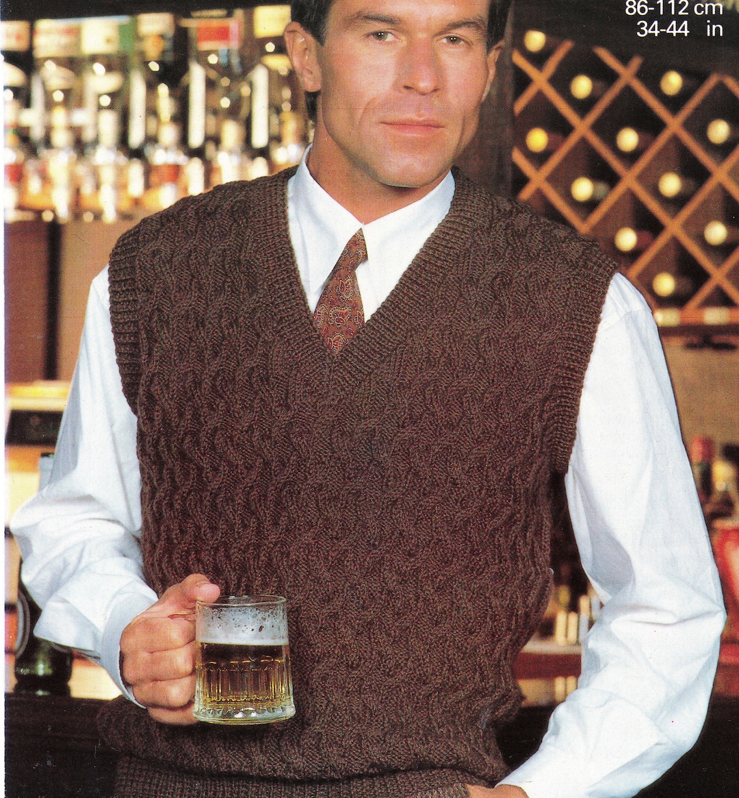 Mans Twisted Cable Pattern V Neck Slipover 34"-44" in DK 8 PLY Wool ...