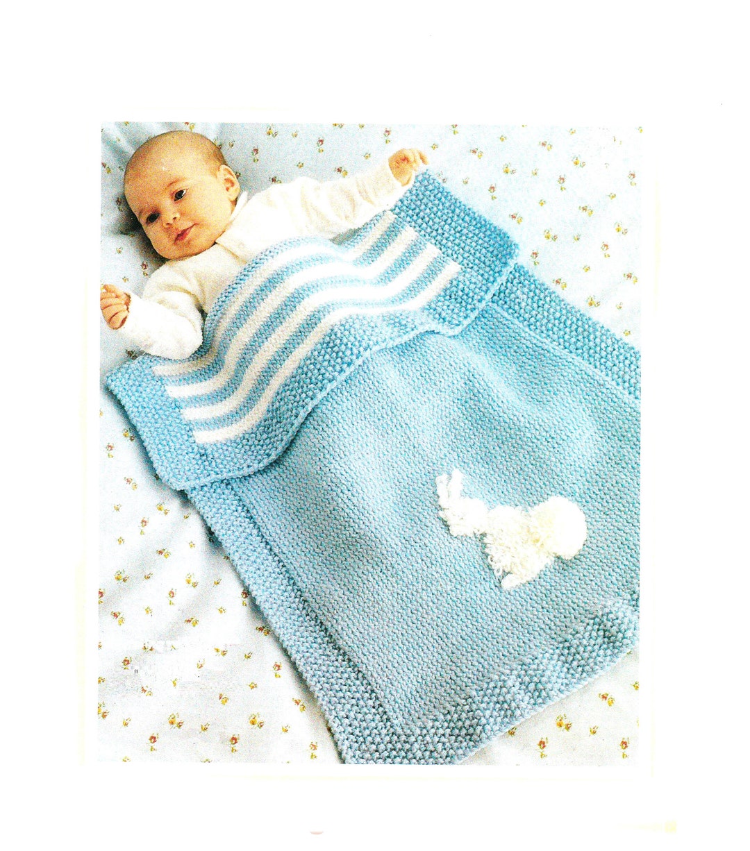 Very Easy Moss Stitch- Seed Stitch Crib Pram Blanket ~ Optional Rabbit ...