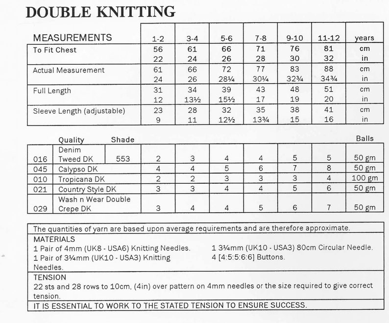 Easy Knit Girls V Neck Cardigan Childs Cardigan Childrens 22-32" ~ 2 ...
