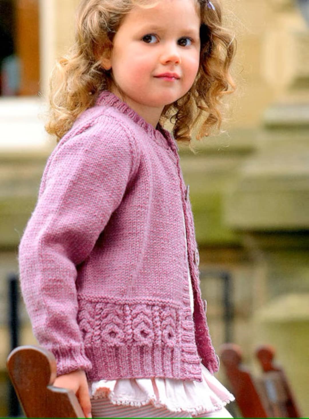 Girls Cardigan With Cable Border ~ 20 - 30'' (3 - 12 Yrs) DK Wool 8ply ...