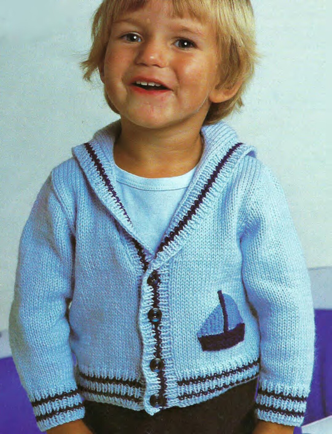 Boys Sailor Collared Cardigan- Ships Motif Embroidery ~ DK 9ply Light ...