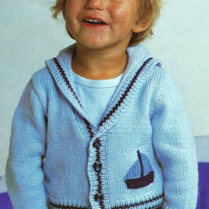 Boys Sailor Collared Cardigan- Ships Motif Embroidery ~ DK 9ply Light ...