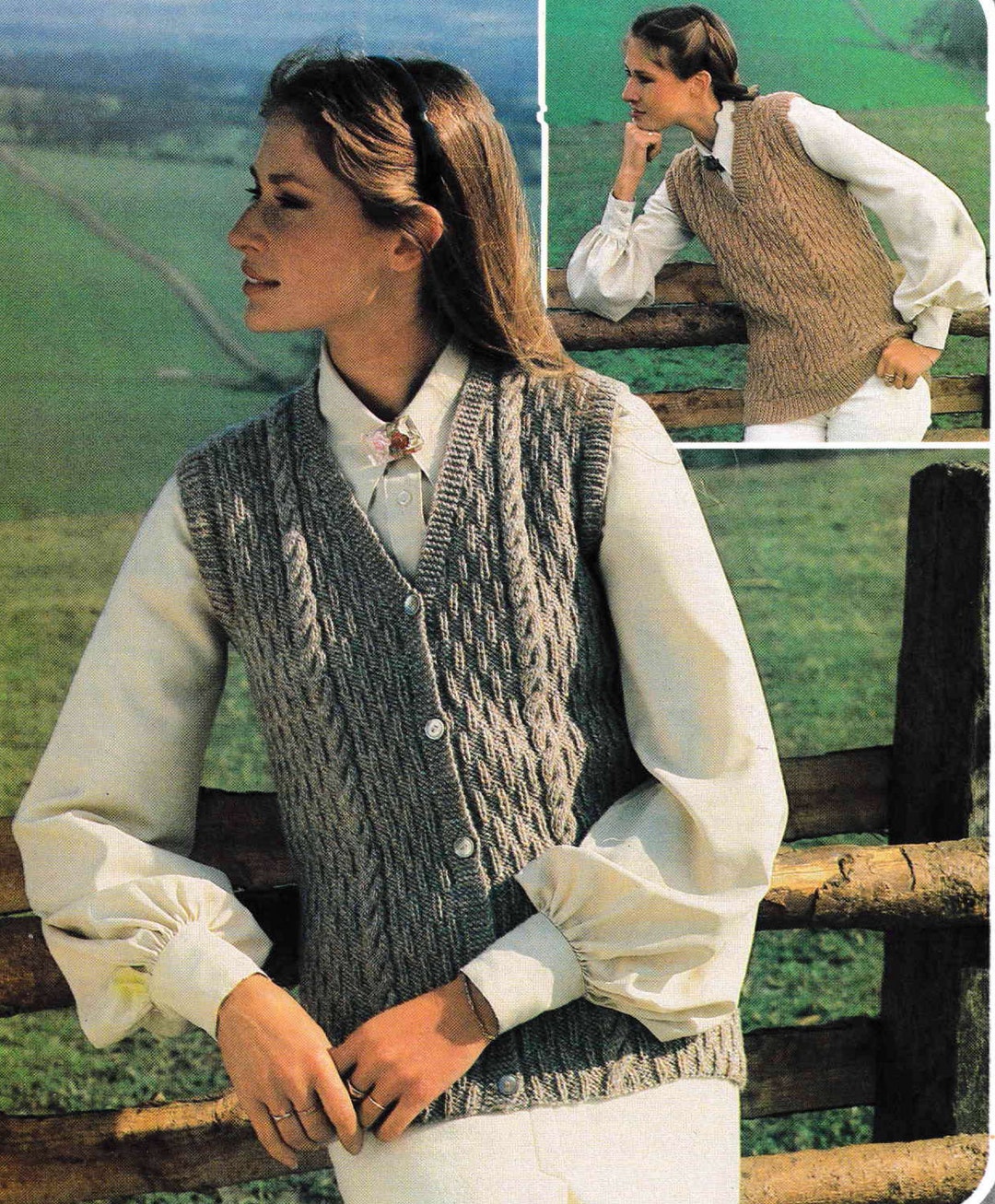 Cable Textured Slipover Top & Waistcoat Vest V Neck Womens 34" - 38 ...
