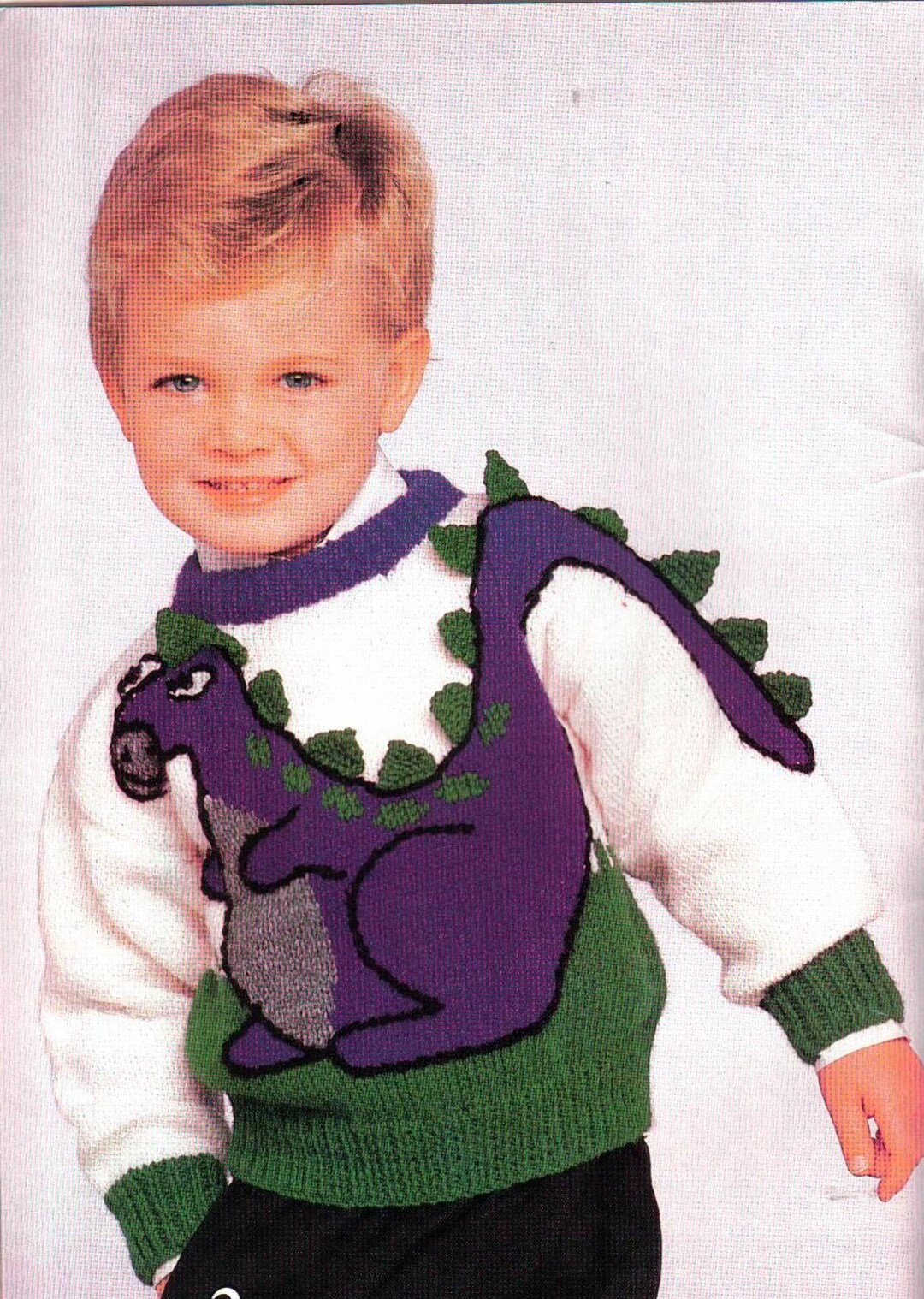 Boys Intarsia Dinosaur Sweater Knitting Pattern- Dino Motif, Aran 10 ...