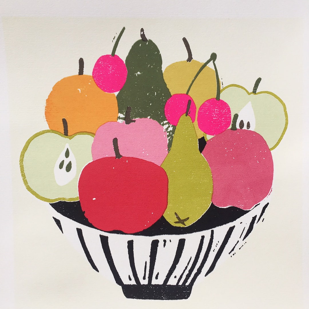 Fruit Bowl - Handprinted - Etsy