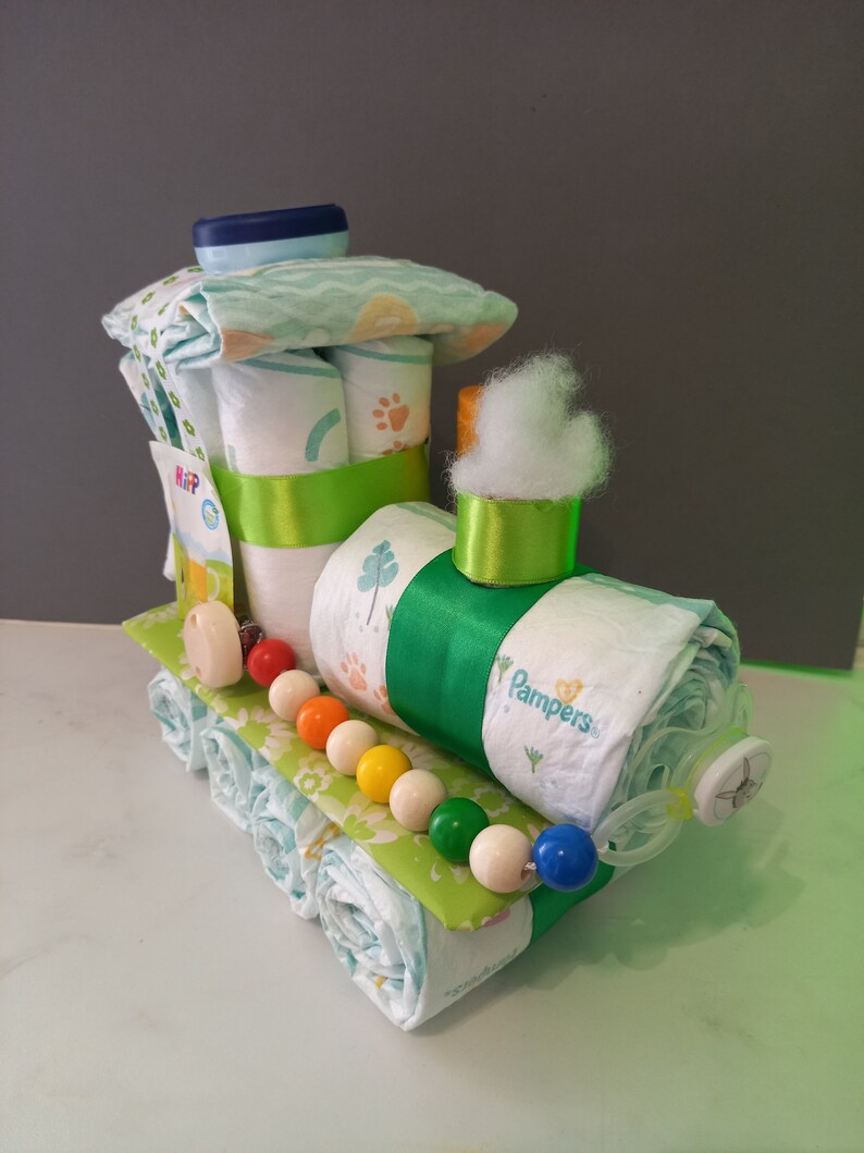 Diaper Cake Diaper Railway Neutral Green Puller Party Girl Boy Dummy ...