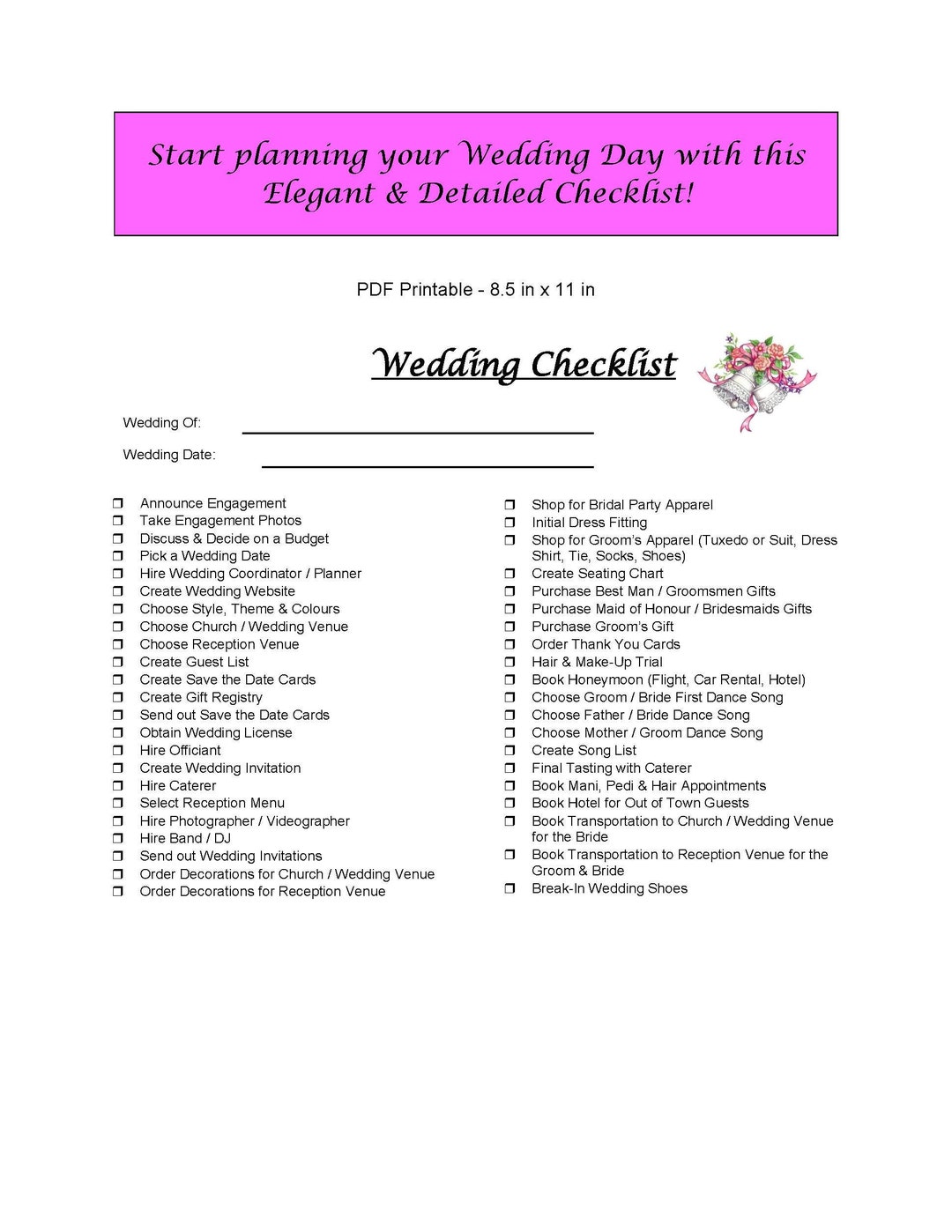 Detailed Wedding Checklist - Etsy