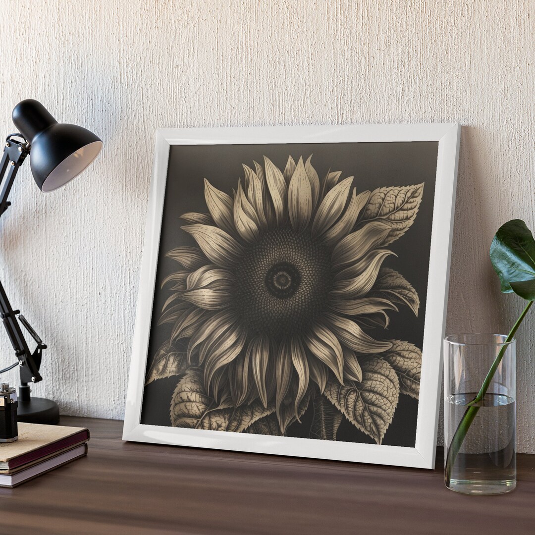 Monochromatic Dark Sunflower Poster Print - Etsy