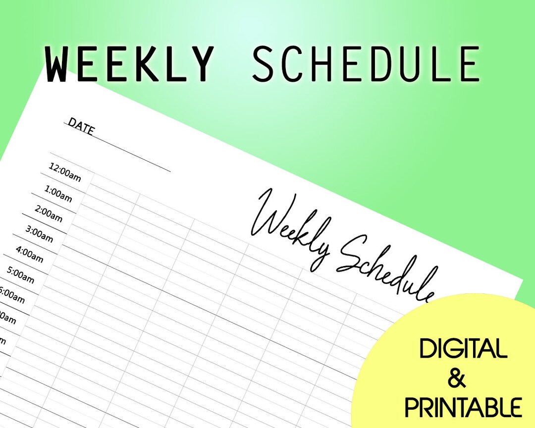 24 Hour Weekly Schedule Week at a Glance Weekly Agenda - Etsy