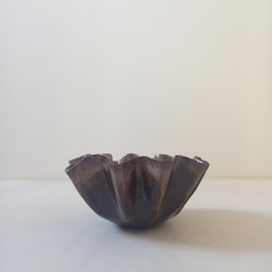 Midcentury Handmade Artisan Wavy Pottery Serving Ceramic Bowl Black ...