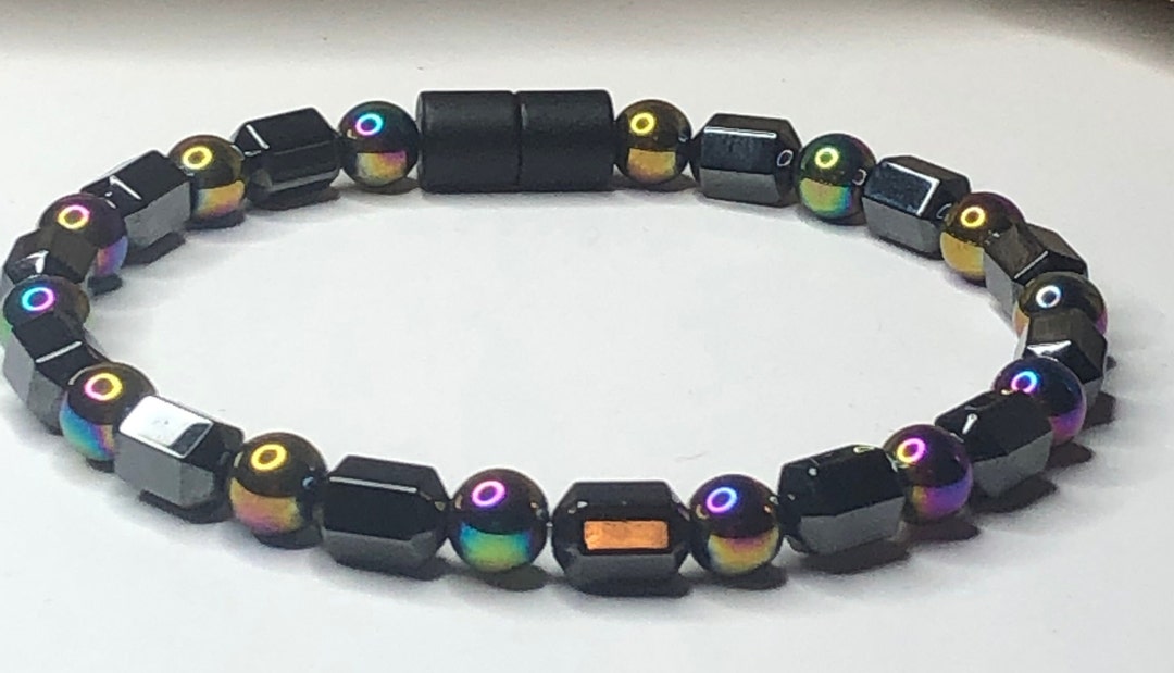 Magnetic Therapy Bracelet, Rainbow and Black Magnetic Therapy Bracelet - Hematite Rainbow - High ...
