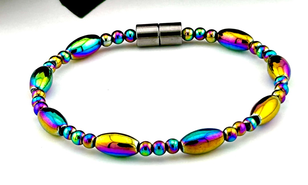 Magnetic Rainbow Hematite Bracelet - High Strength Magnetic Jewelry for Women and Men, ADHD ...