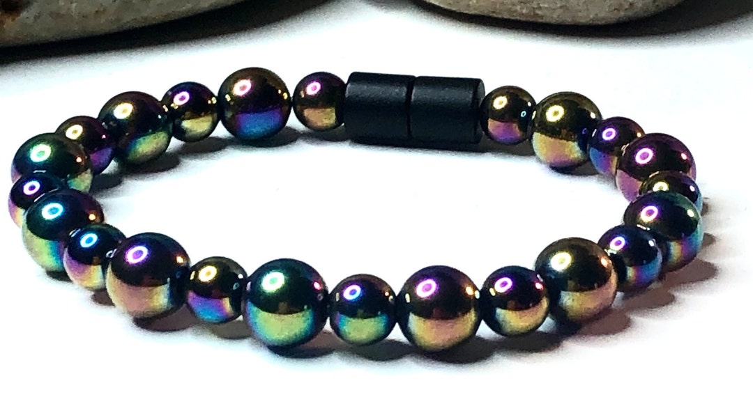 Magnetic Rainbow and Black Hematite Bracelet - High Strength Magnetic Jewelry for Women and Men ...