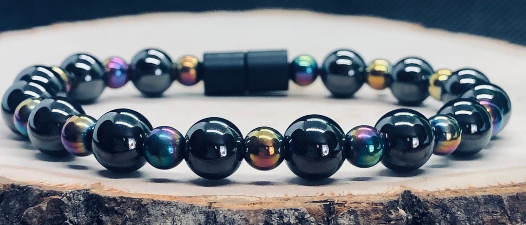 Rainbow and Black Magnetic Therapy Bracelet - Hematite Rainbow Bracelet for Men and Women - High ...