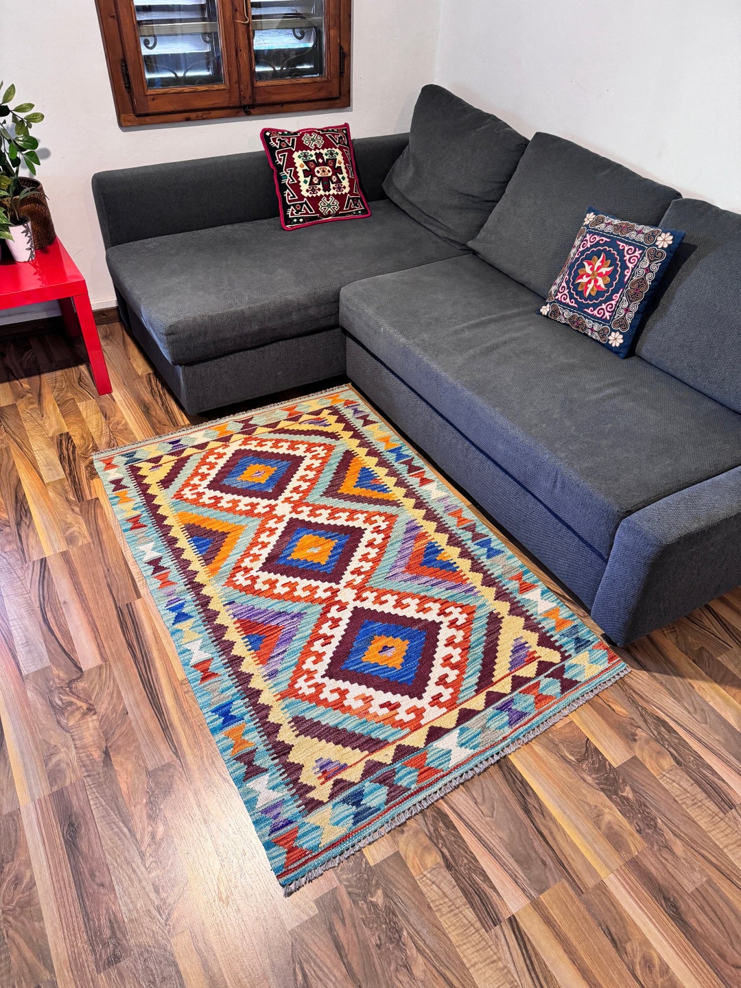 Afghan Kilim Rug Multicolor Wool Rug Handwoven Natural Dyes Indoor Area ...